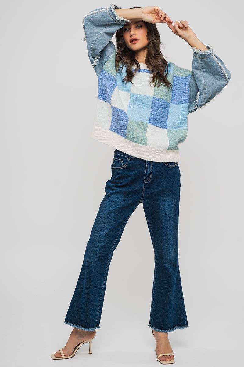 Denim sleeve sweater – Wildflower Boutique Yellow Springs